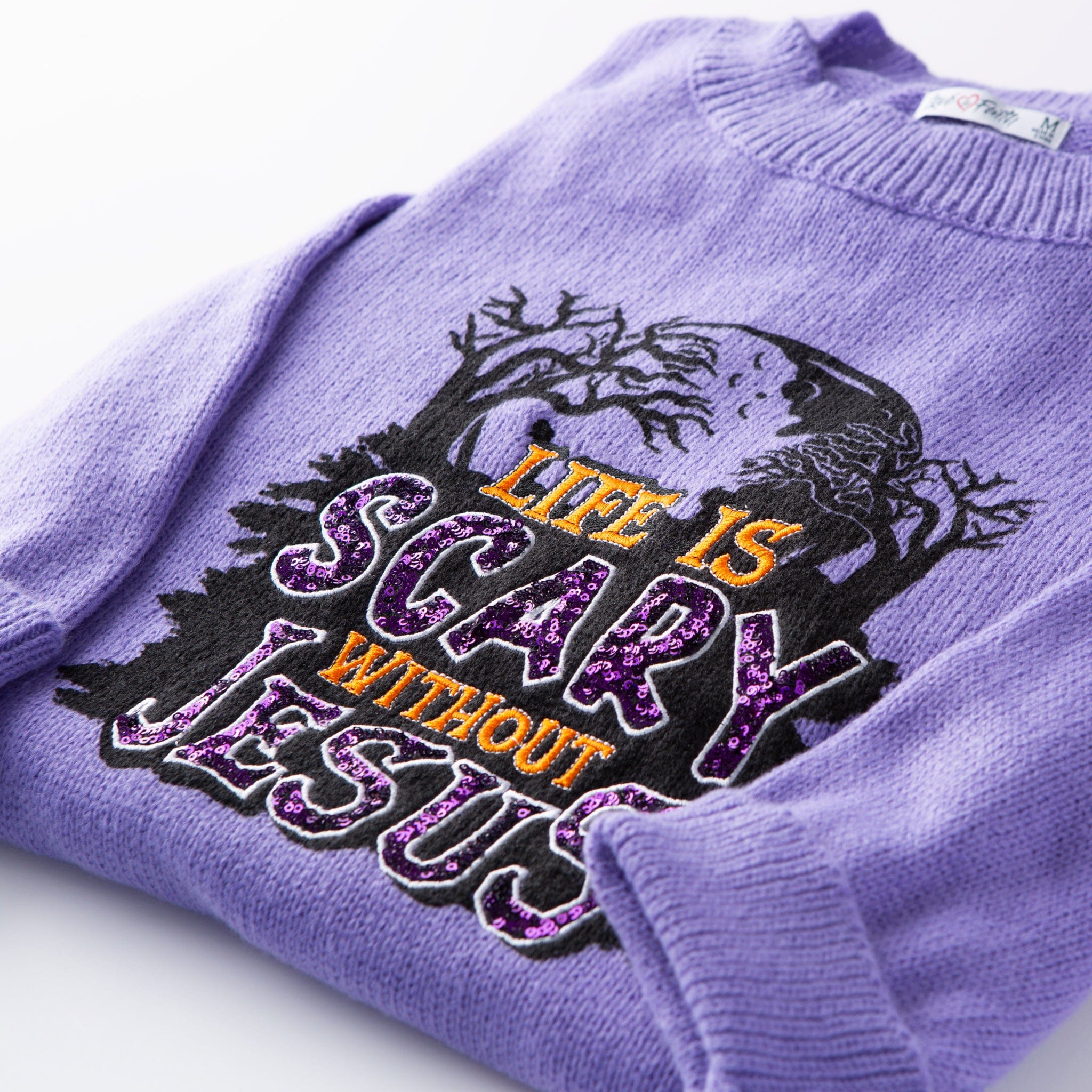 Life Is Scary WO Jesus Sequin Chenille Knit Sweater - 25 | Love in Faith