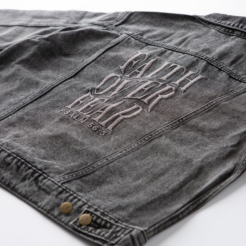 Vintage Washed Faith Over Fear Denim Jacket – Love in Faith