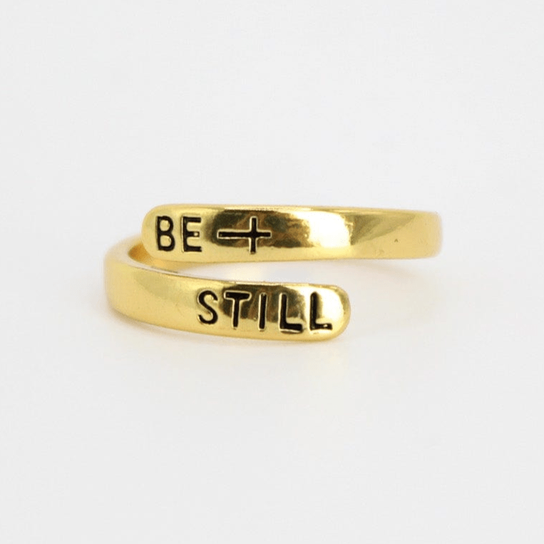 Be Still Gold Plated Brass Ring – Love in Faith