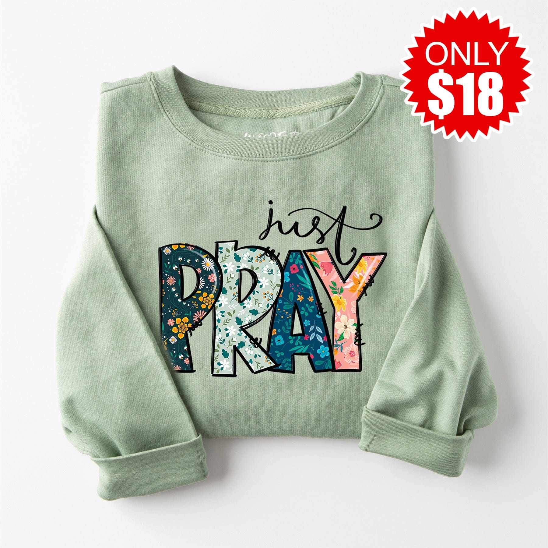 Just Pray Crewneck Sweatshirt - Heather Sage – Love in Faith