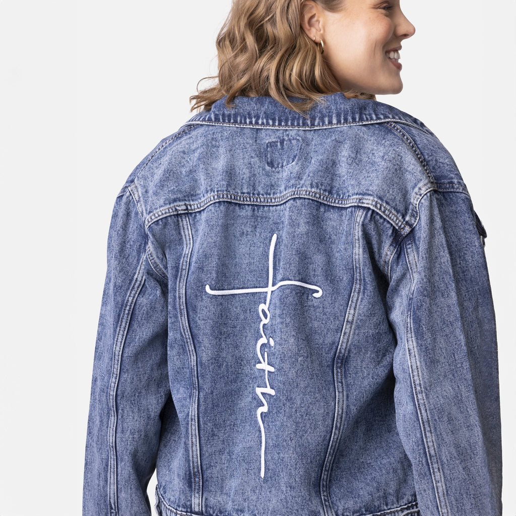 Vintage Washed Faith Cross Denim Jacket – Love in Faith