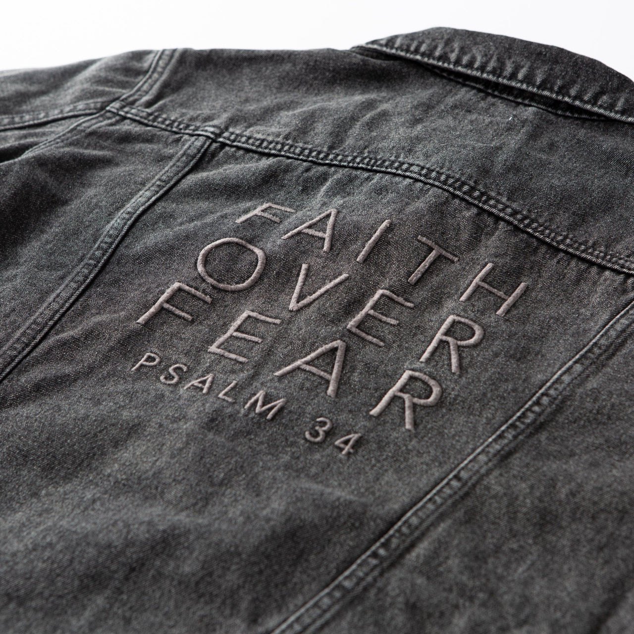 Vintage Washed Faith Over Fear Denim Jacket – Love in Faith