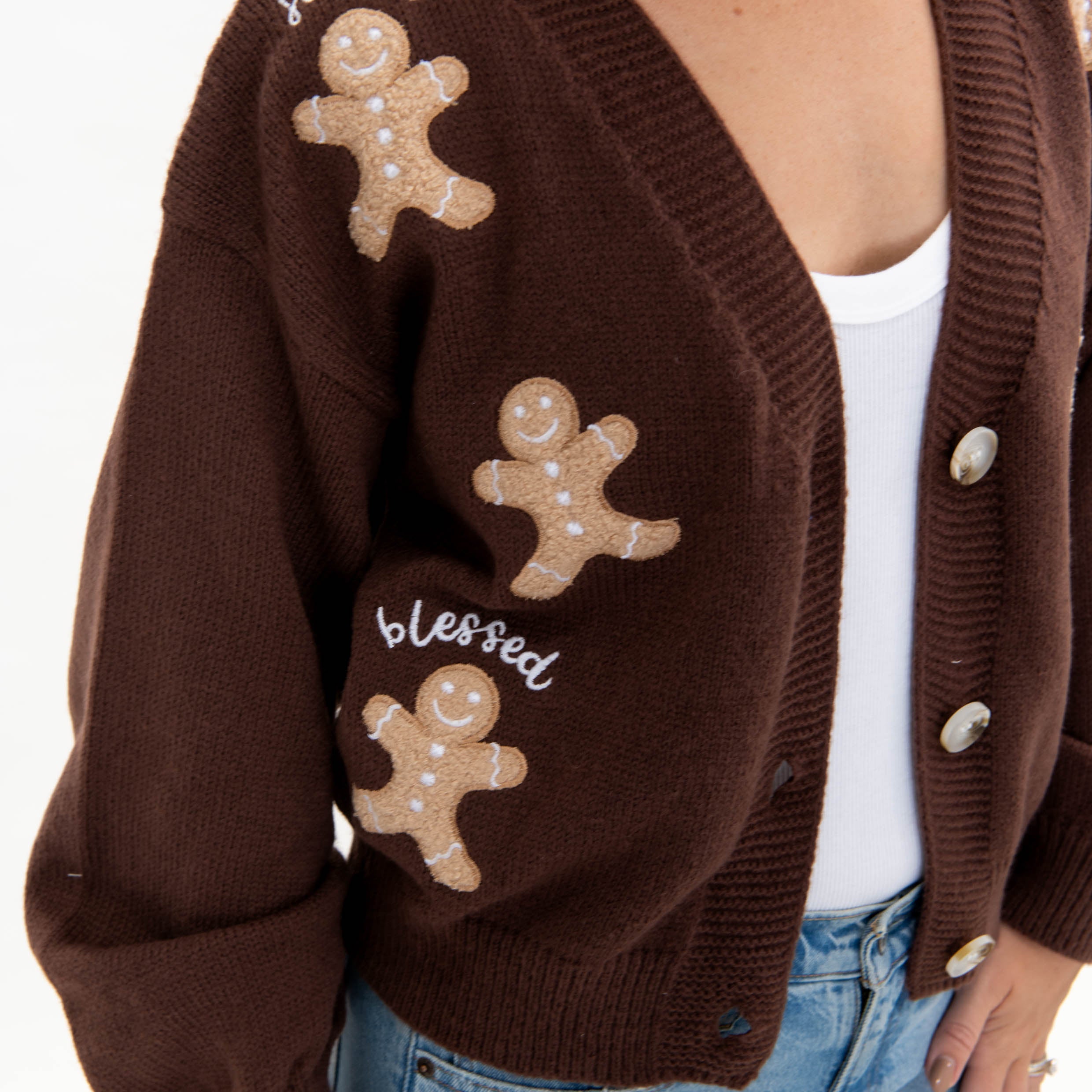 Gingerbread Joyful Merry Blessed Cardigan – Love in Faith