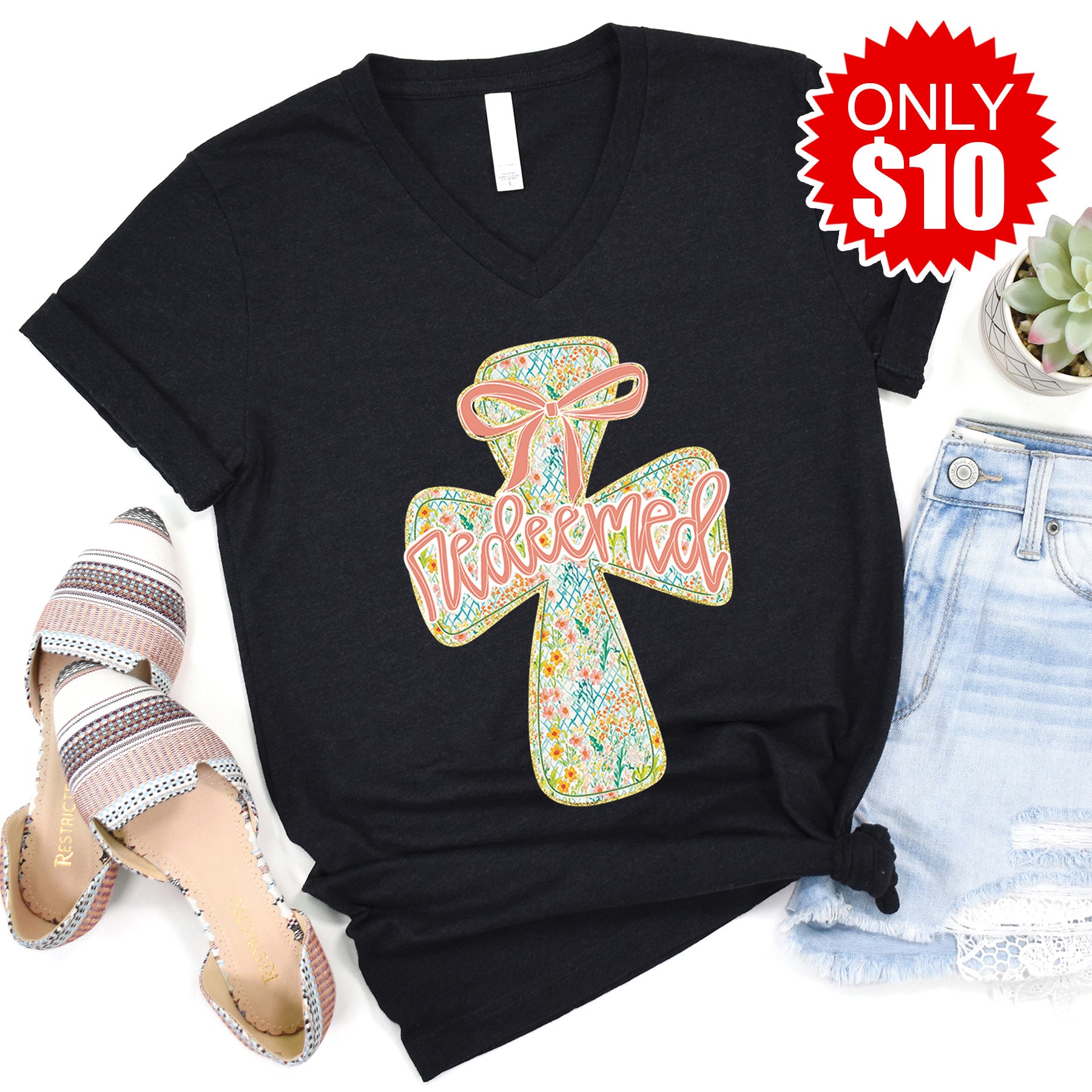 Redeemed V-Neck - Heather Black – Love in Faith