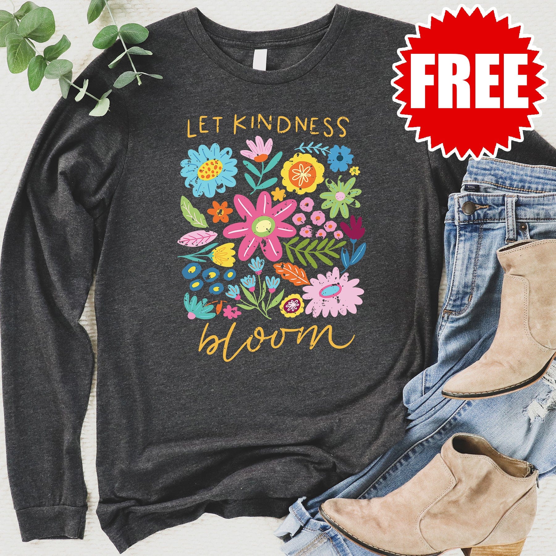 Let Kindness Bloom Long Sleeve - Heather Charcoal – Love in Faith