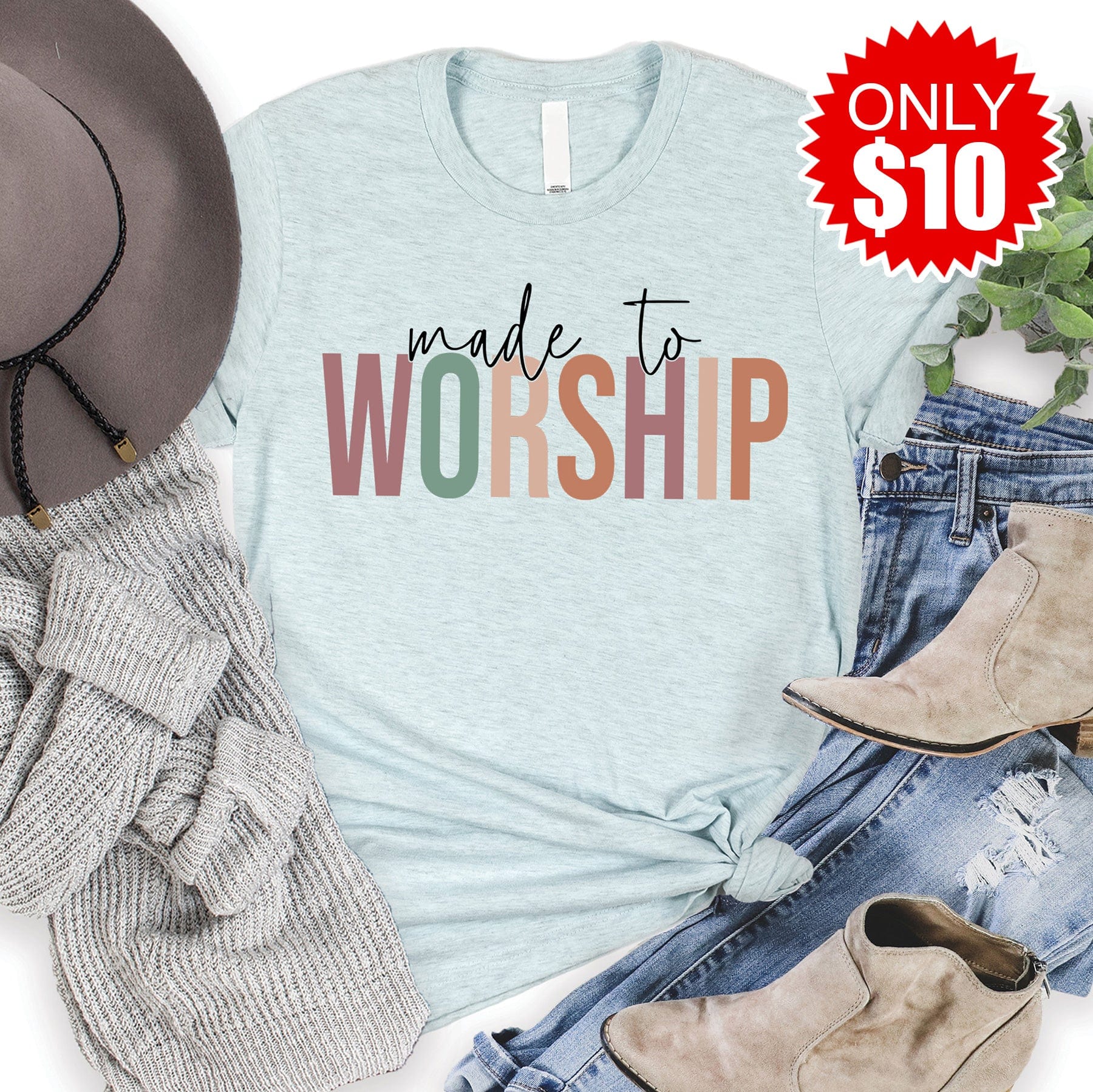 Made To Worship Tee - Heather Ice Blue – Love in Faith