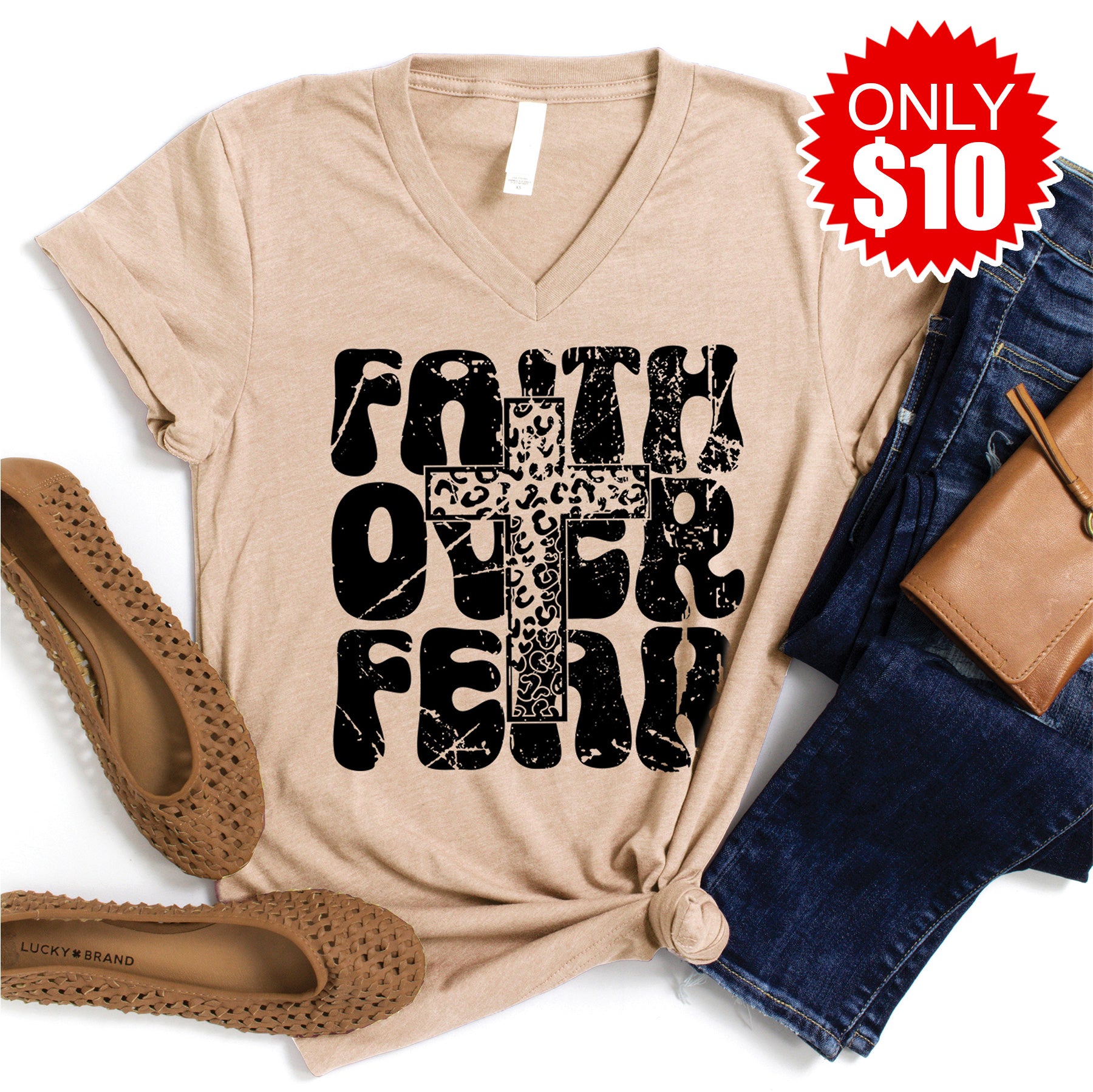 Faith Over Fear V-Neck - Heather Sand – Love in Faith