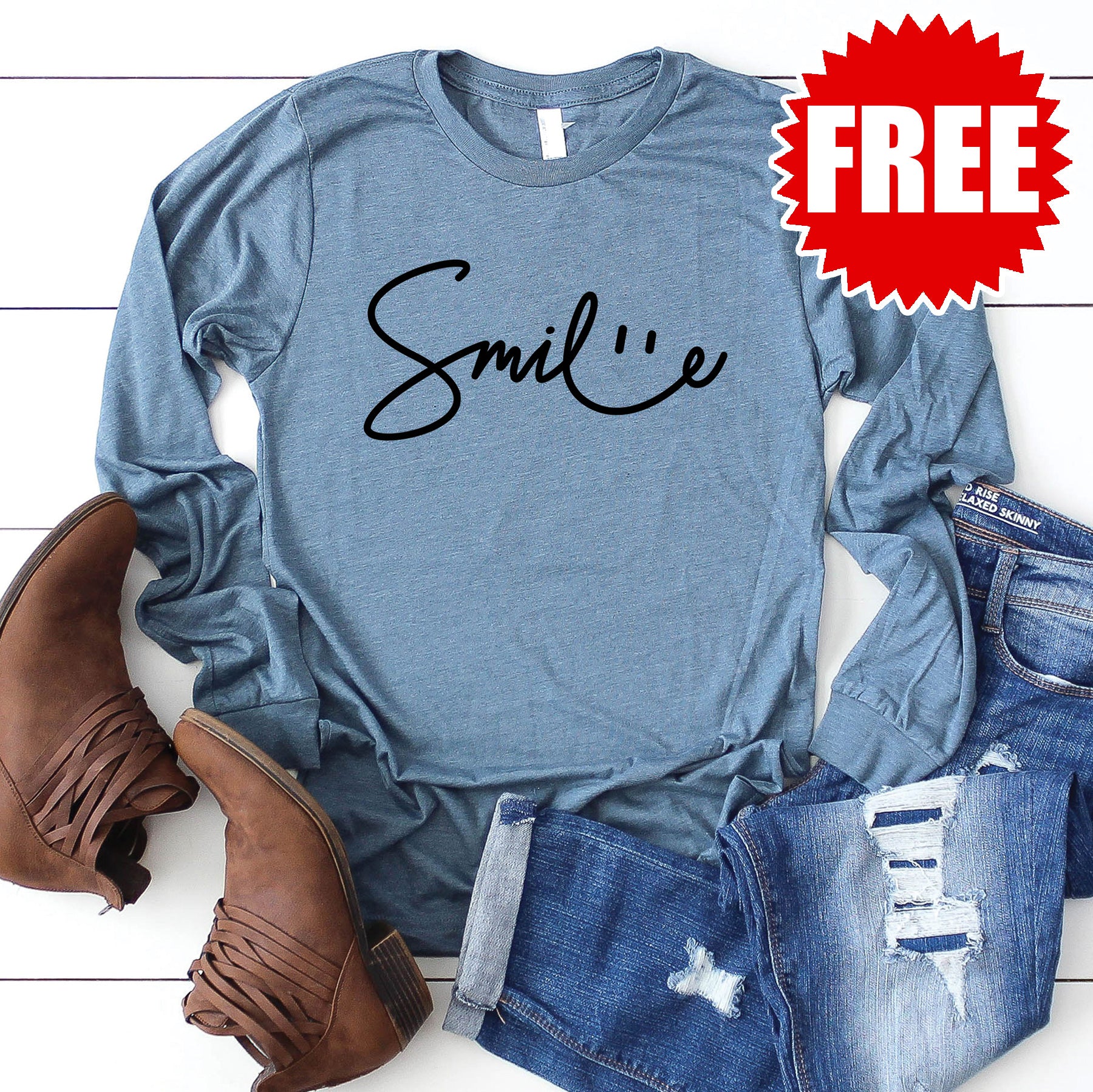Smile Sign Long Sleeve - Heather Slate – Love in Faith