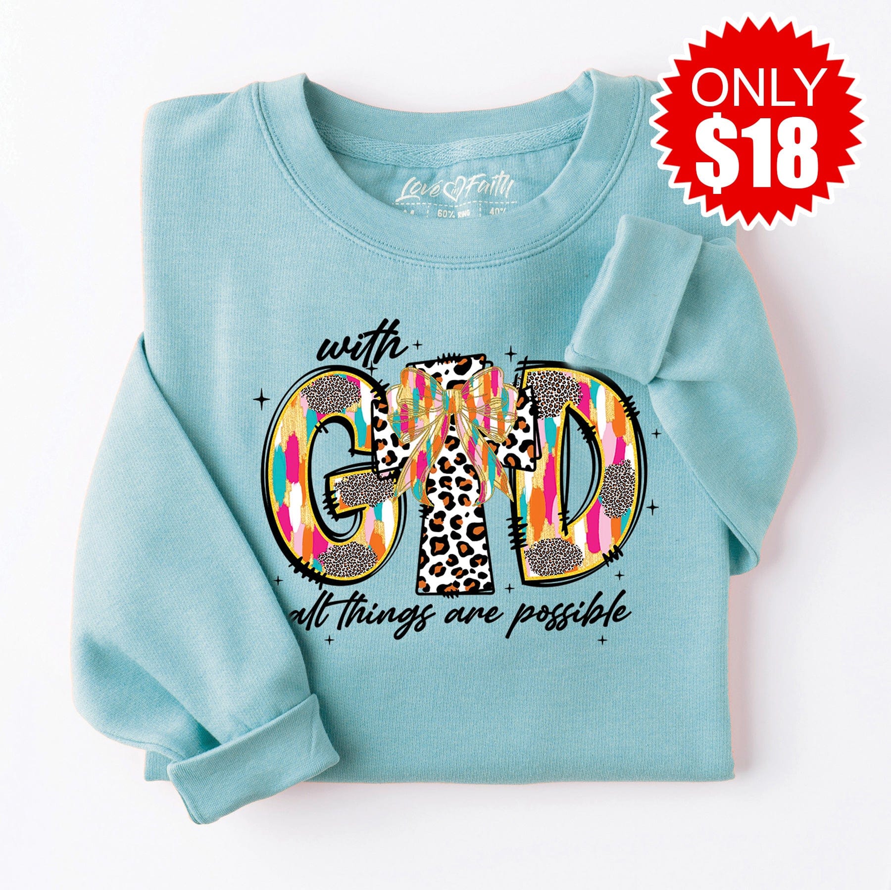With God Crewneck Sweatshirt - Heather Lagoon – Love in Faith