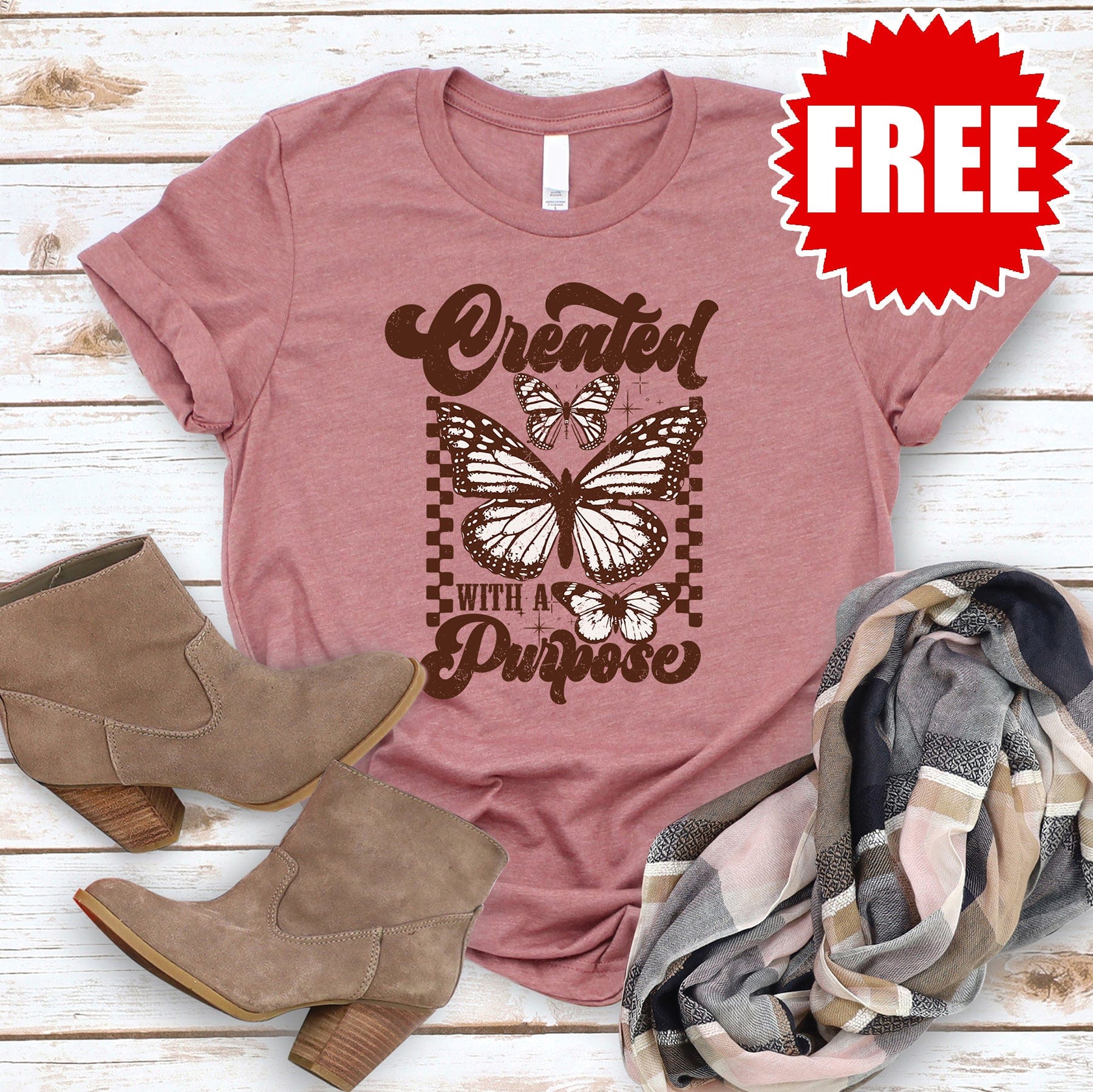 Created Butterfly Tee - Heather Mauve – Love in Faith