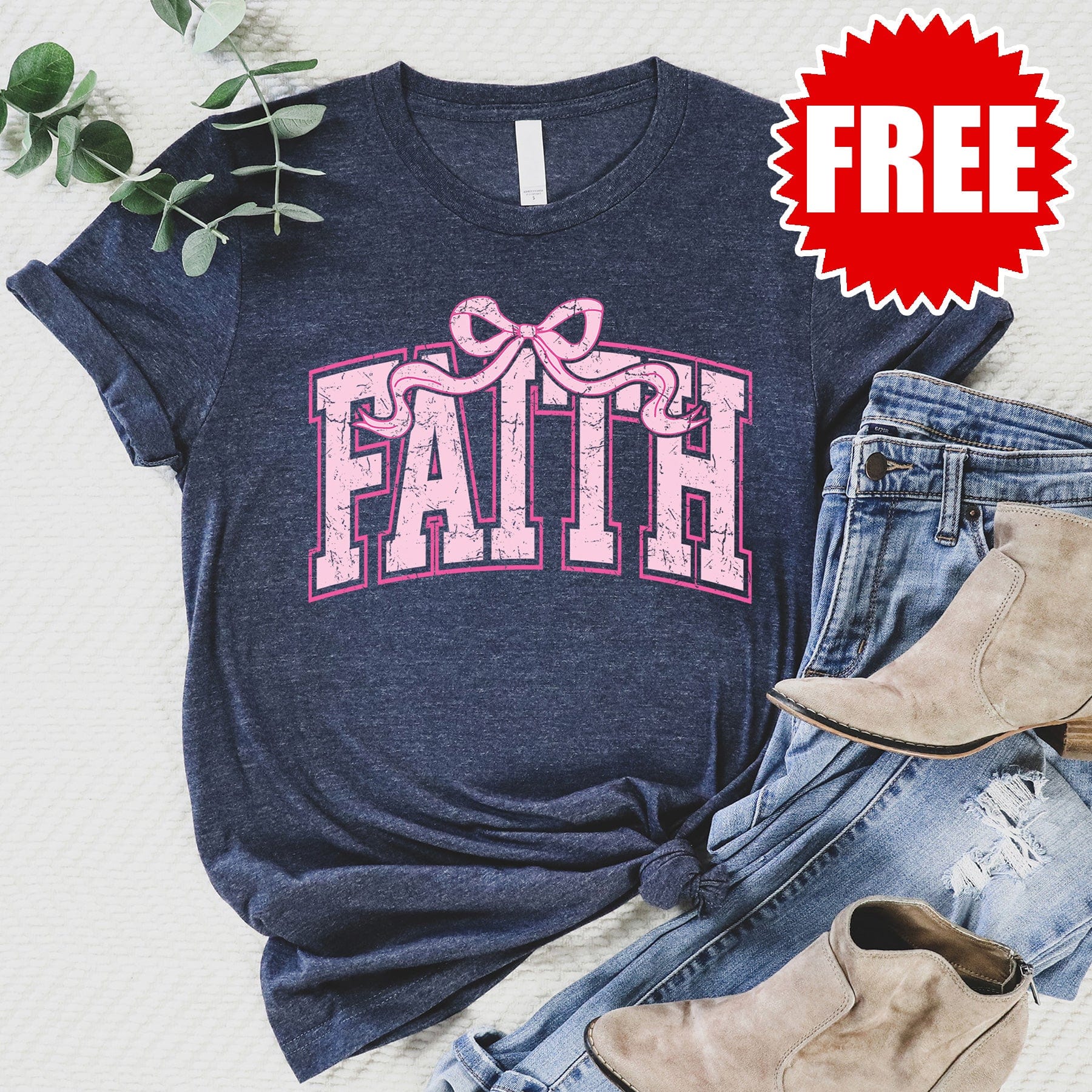 Faith Bow Tee - Heather Navy – Love in Faith