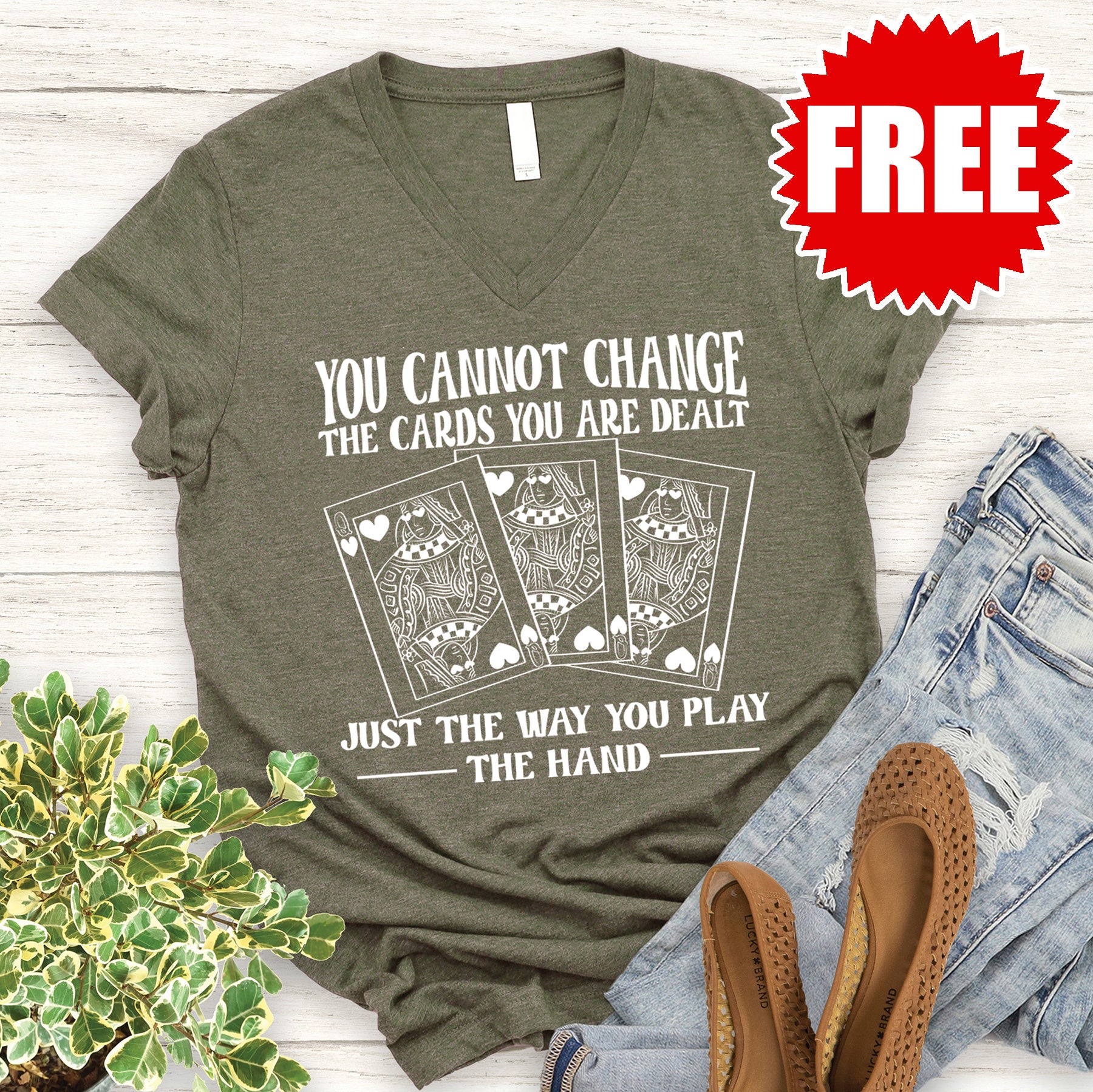 Play the Hand V-Neck - Heather Olive – Love in Faith