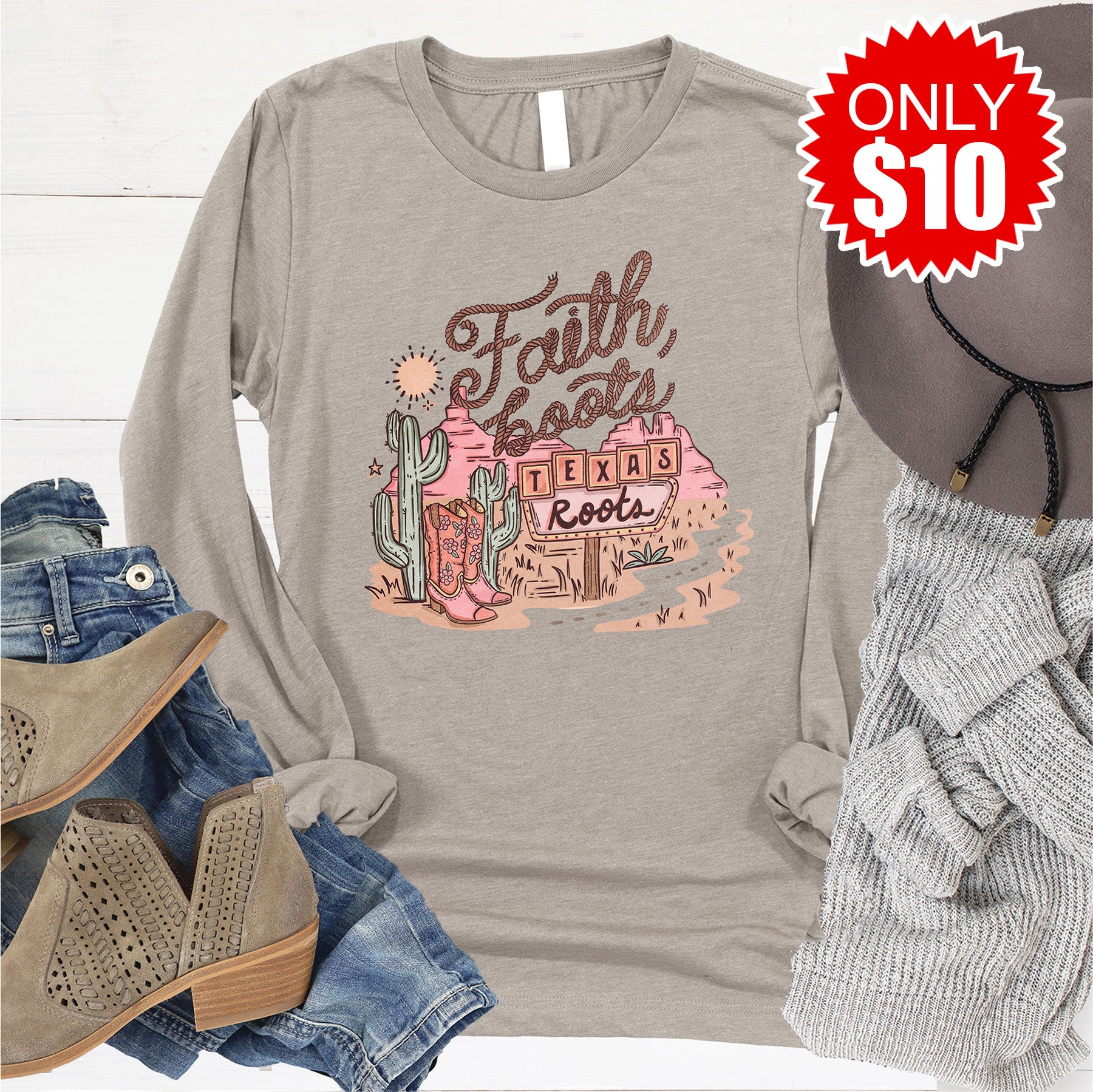 Faith Boots Texas Roots Long Sleeve - Heather Stone – Love in Faith