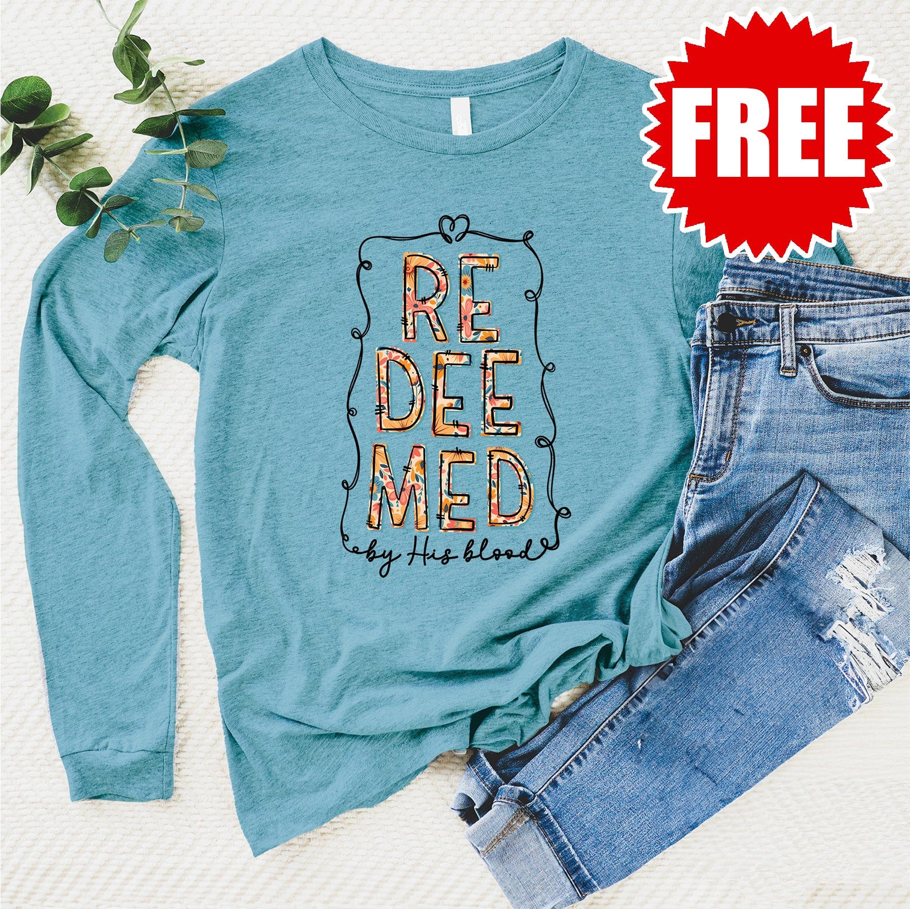 Redeemed Long Sleeve - Heather Lagoon – Love in Faith