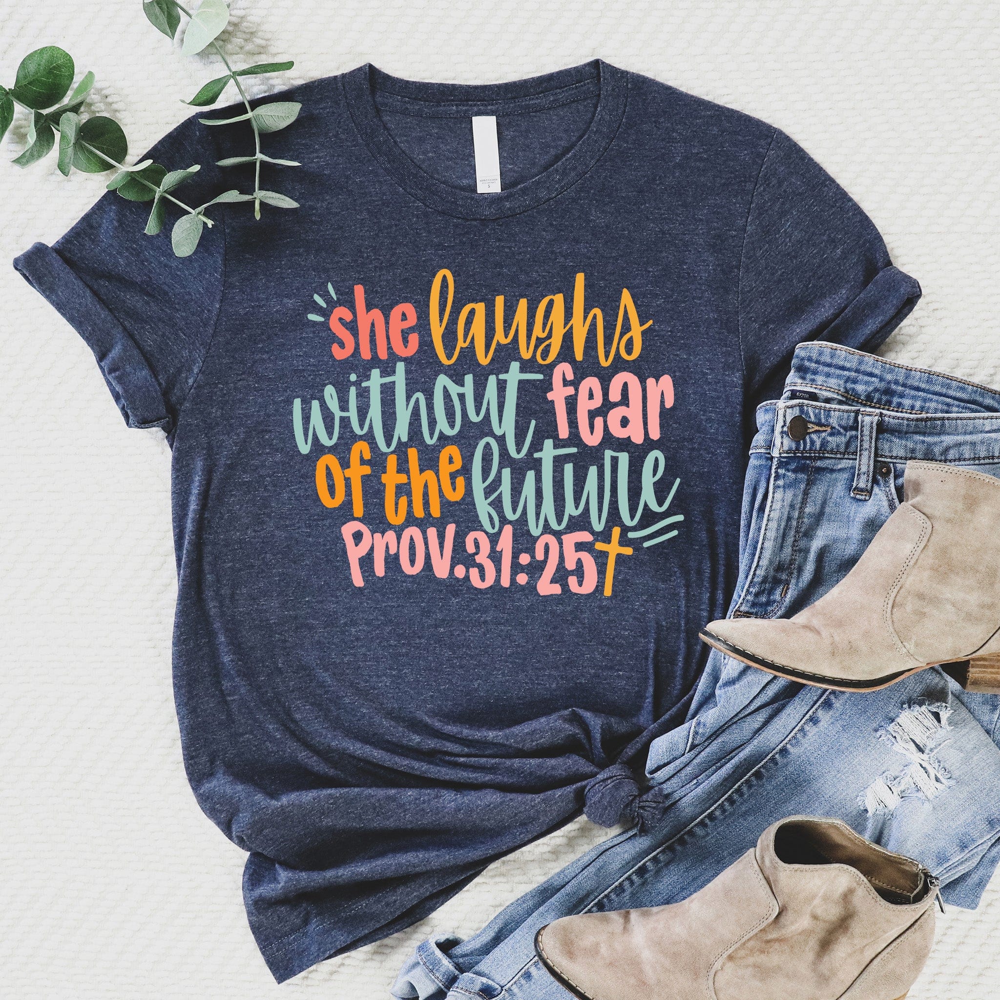 She Laughs Script Tee – Love in Faith