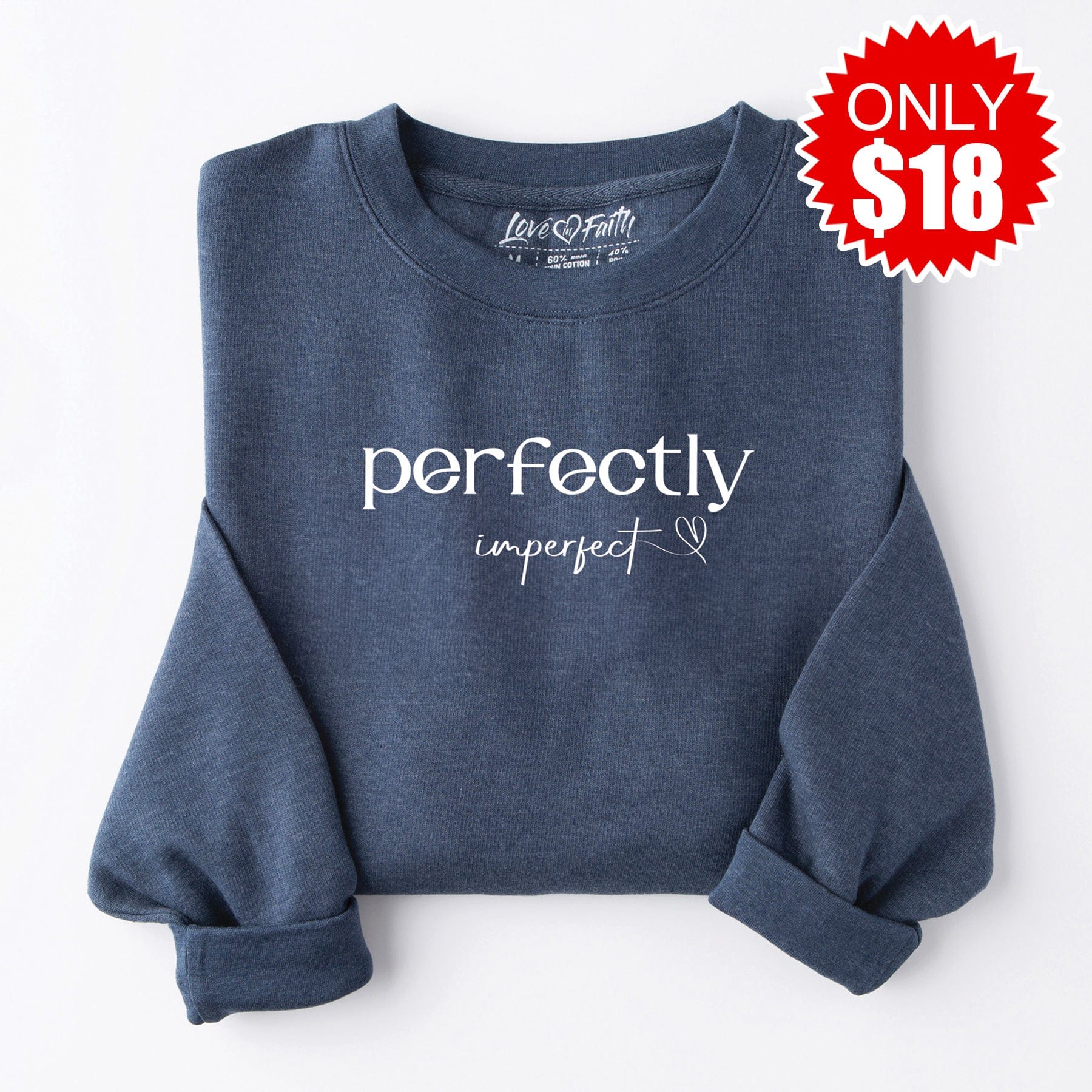 Perfectly Imperfect Crewneck Sweatshirt - Heather Navy – Love in Faith