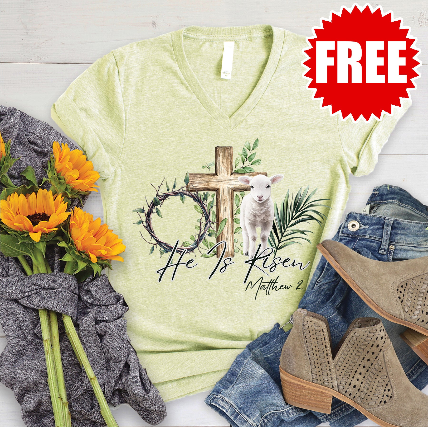 He Is Risen V-Neck - Heather Light Green – Love in Faith