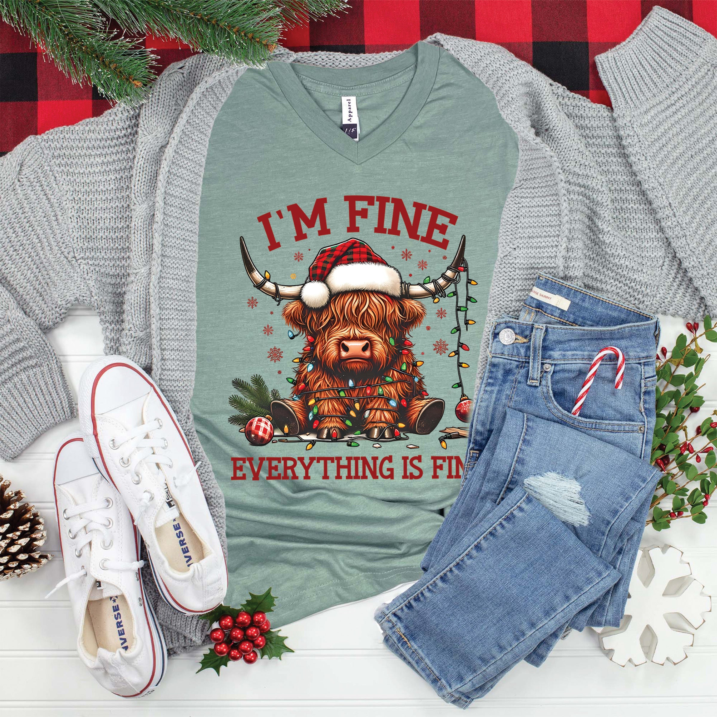 Everything is Fine Cow V-Neck – Love in Faith